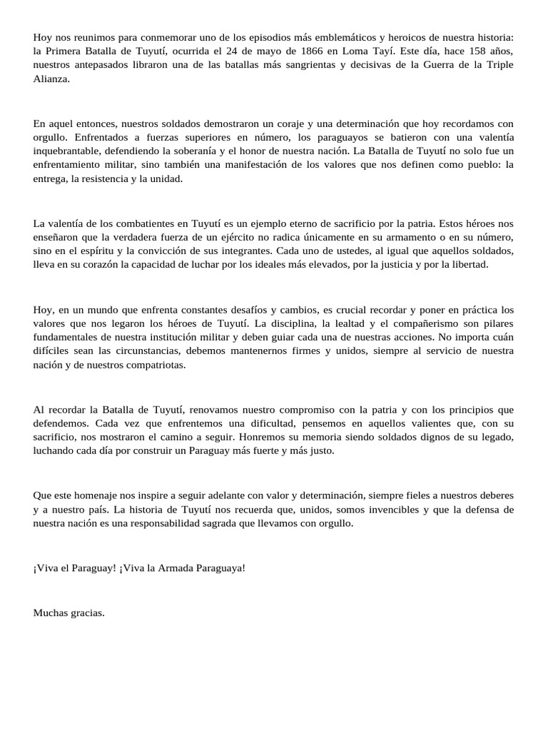 Conmemoración de la Batalla de Tuyutí | PDF