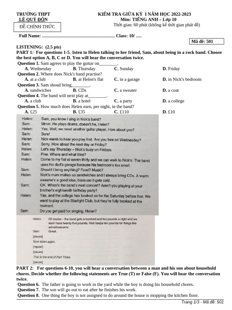 Đề & HDC- E10-GKI - 22-23 | PDF