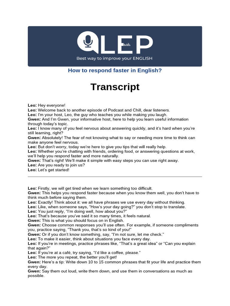 Tips for Faster English Responses | PDF | Fluency | Vocabulary