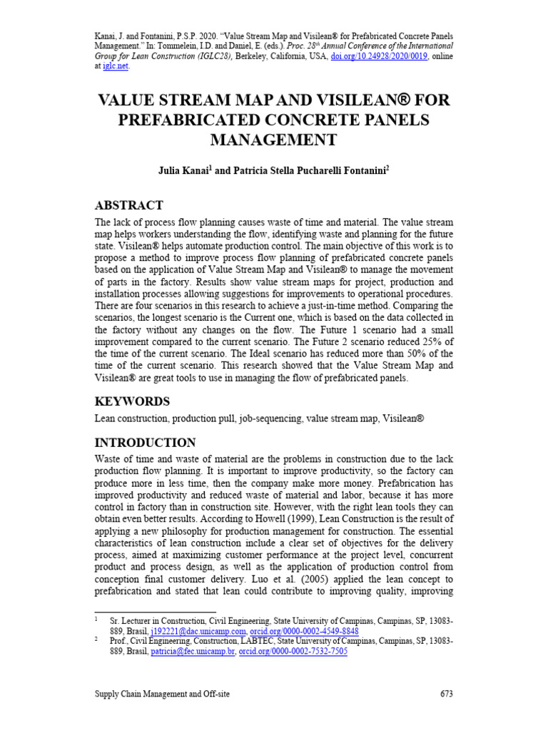 Kanai and Fontanini 2020 - Value Stream Map and Visilean For Prefabricated Concrete Panels ...