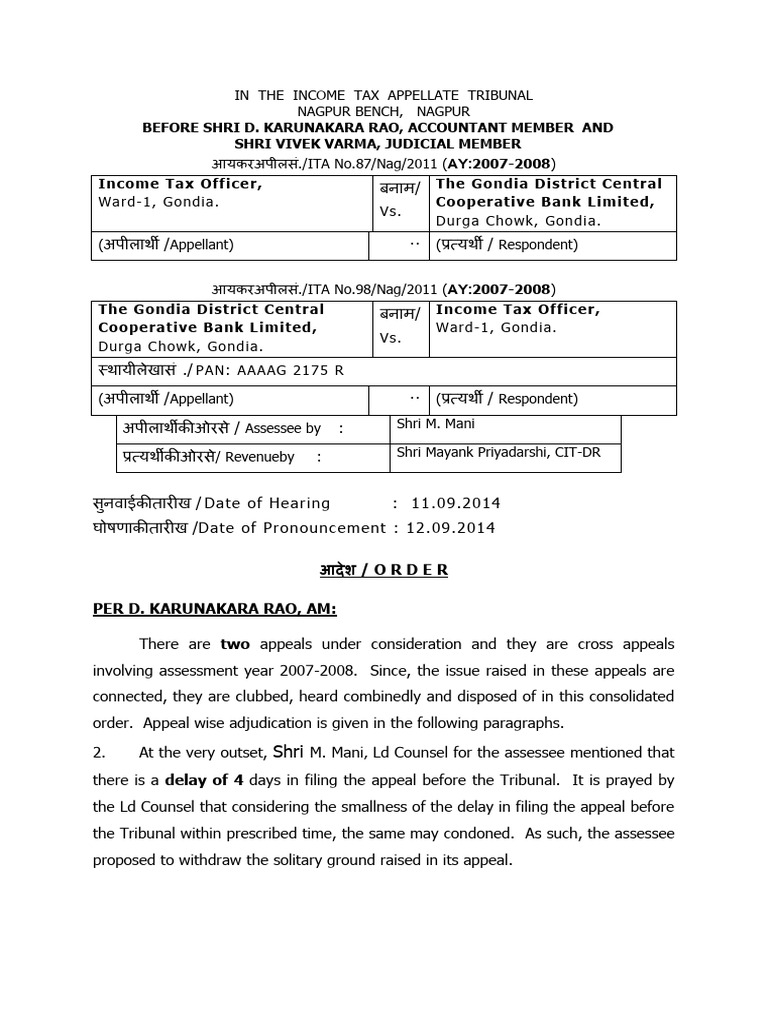Gondia-DCC-Nagpur-ITT-Smallness of Delay Condoned | PDF | Tax Refund | Judiciaries