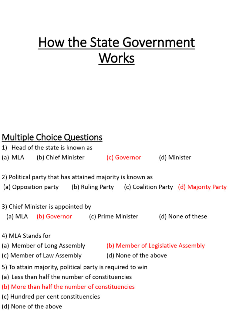Civics CH 3 - How The State Government Works | PDF | Electoral District ...