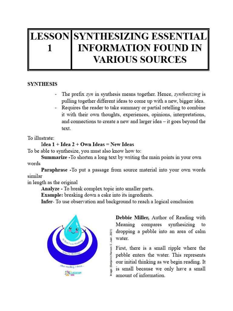 LESSON For GRADE 8 Q4 WEEK 4 SYNTHESIZING | PDF