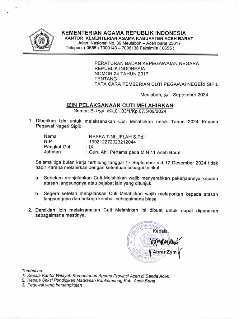 Cuti Melahirkan Reska | PDF