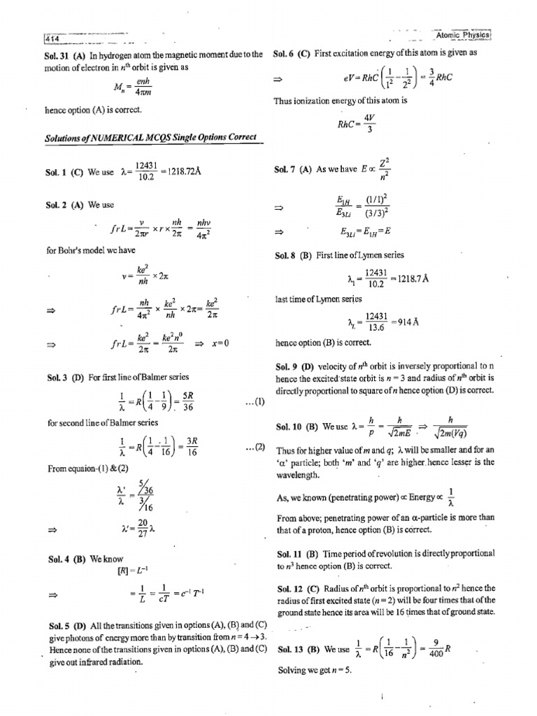 Solution To Atomic Numerical | PDF | Electronvolt | Electron