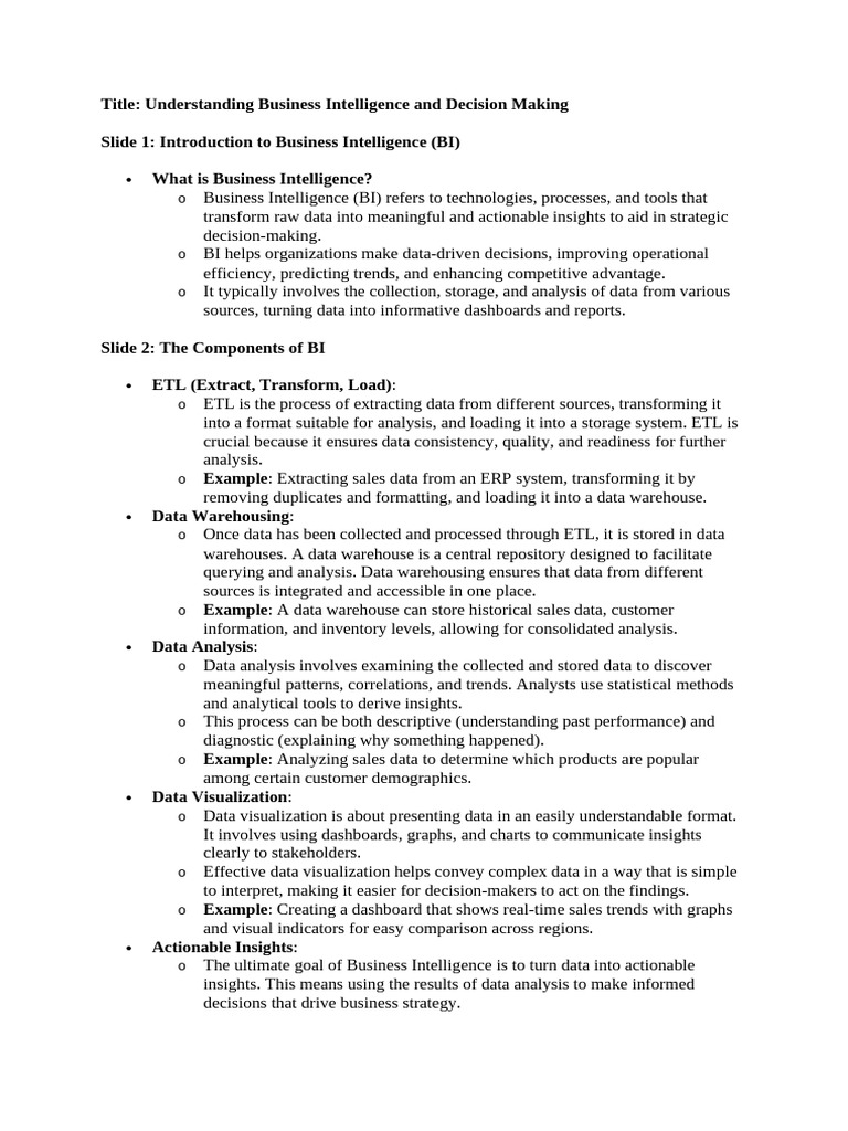 BI Presentation | PDF | Business Intelligence | Data Warehouse