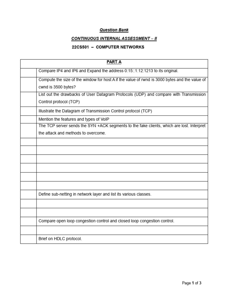 CIA 2 - Computer Networks - QB | PDF | Computer Network | Transmission ...