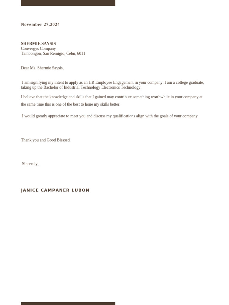 Janice Application Letter | PDF
