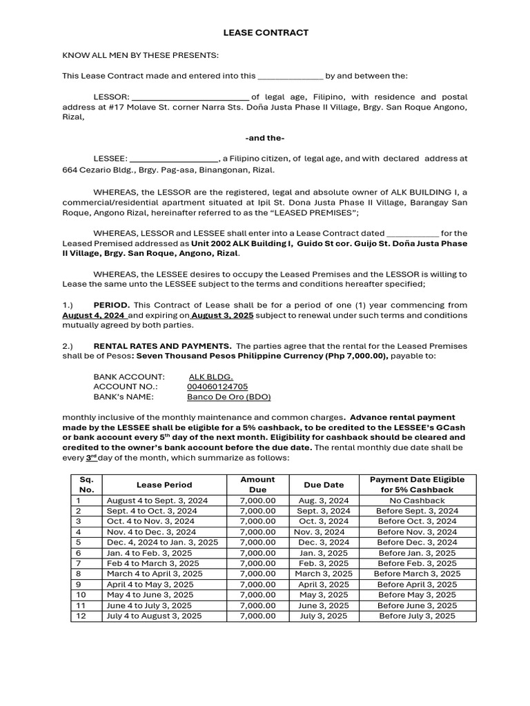 Lease Contract - Sample | PDF | Lease | Breach Of Contract