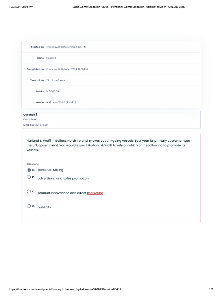 Quiz Communication Value - Personal Communication - Attempt Review ...
