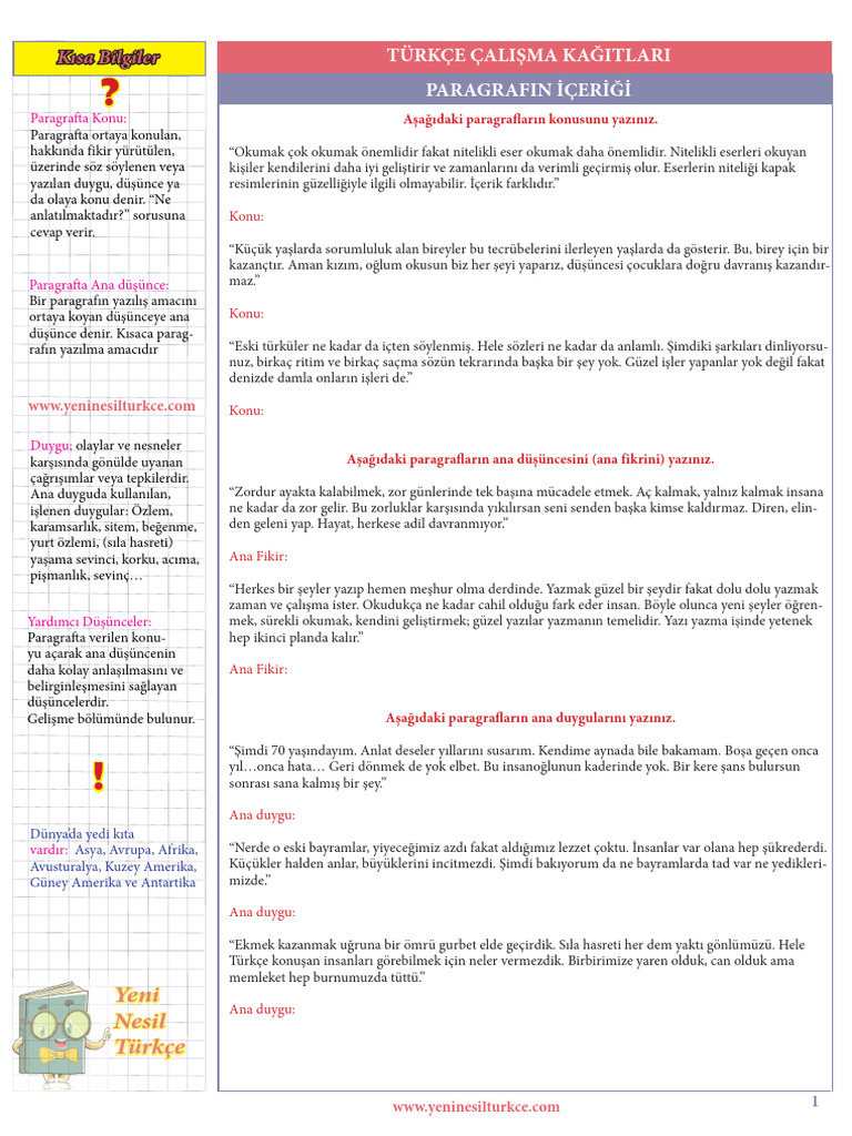 Paragraf Calisma Kagidi 1 | PDF