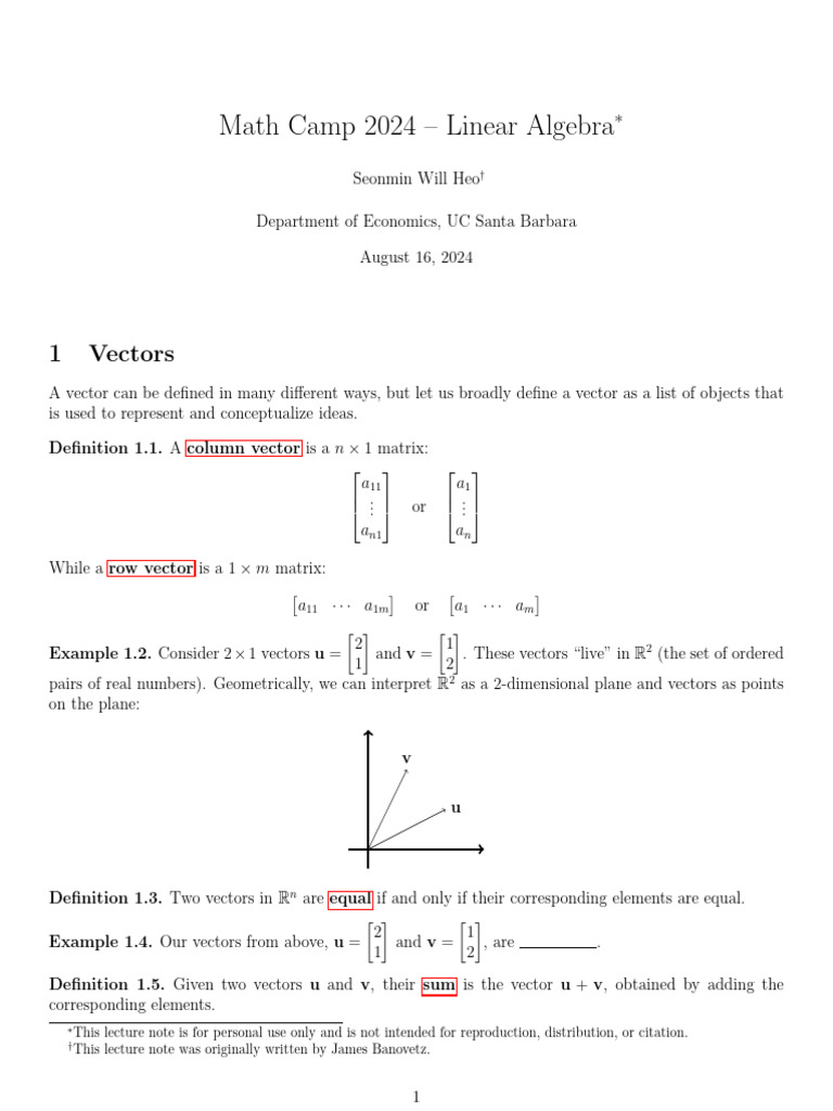 MathCamp2024 Linear Algebra | PDF | Eigenvalues And Eigenvectors ...
