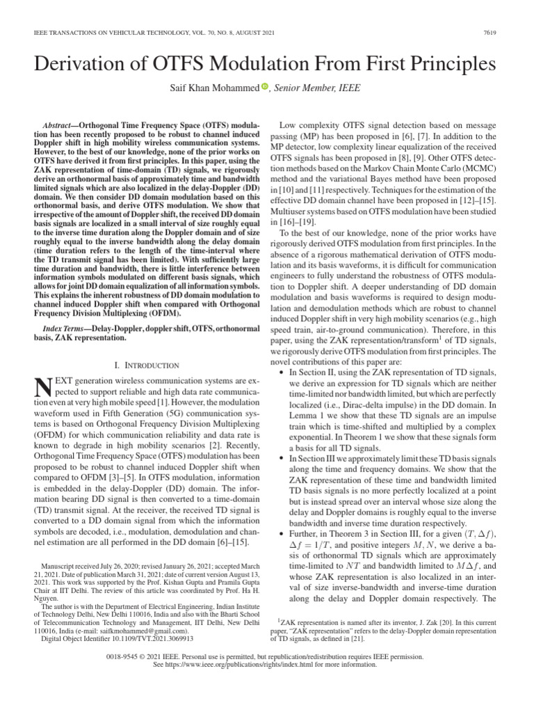 Derivation of OTFS Modulation From First Principles | PDF | Modulation ...