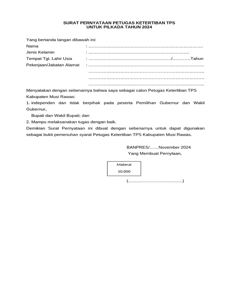 Form Surat Pernyataan Satpam | PDF