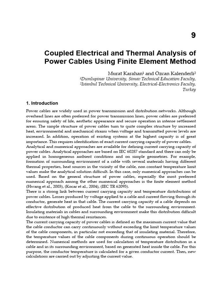 InTech-Coupled Electrical and Thermal Analysis of Power Cables Using ...