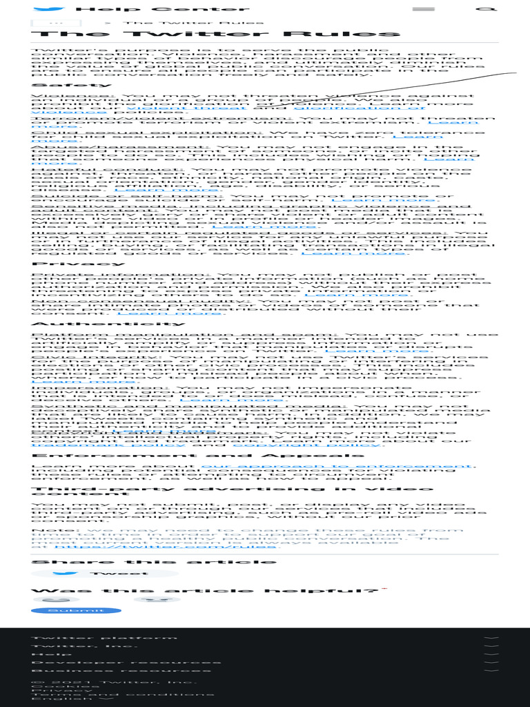The Twitter Rules Safety, Privacy, Authenticity, and More | PDF ...