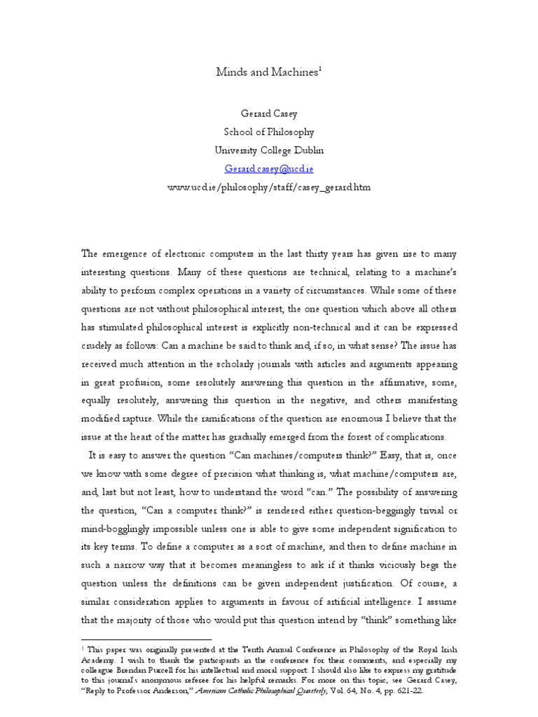 Can Machines Think? Exploring AI and Philosophy | PDF | Consciousness ...
