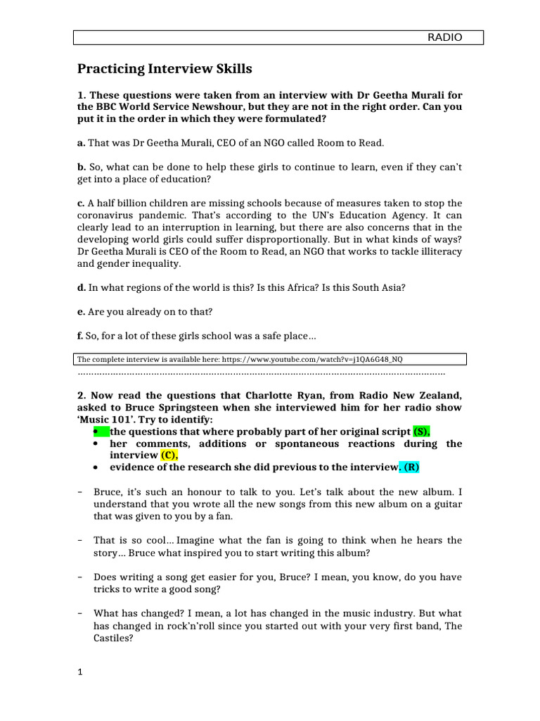 6.practicing Interview Skills - Exercises | PDF