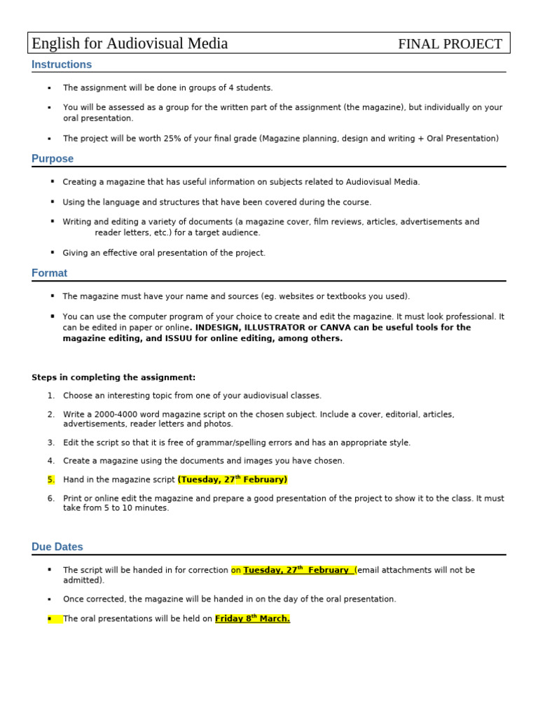 Final Project English GMA - Instructions | PDF