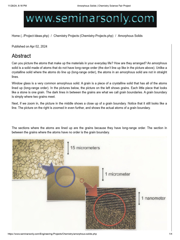 Amorphous Solids - Chemistry Science Fair Project | PDF | Crystallite | Amorphous Solid