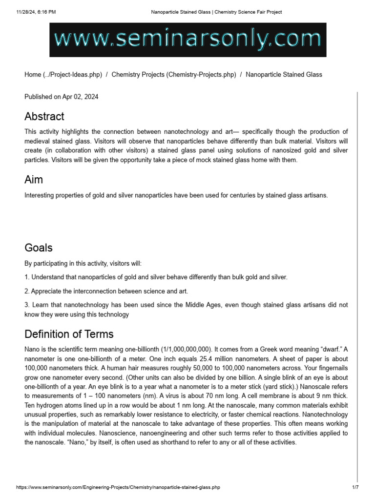 Nanoparticle Stained Glass - Chemistry Science Fair Project | PDF ...