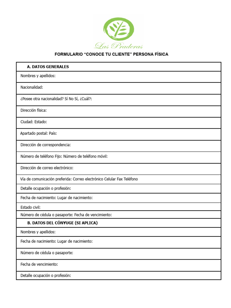 Formulario Conoce a tu Cliente PF | PDF