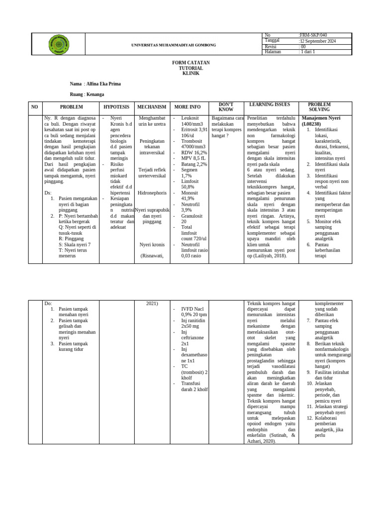Tutorial Klinik KMB - Alfina Eka Prima - 202403007 | PDF