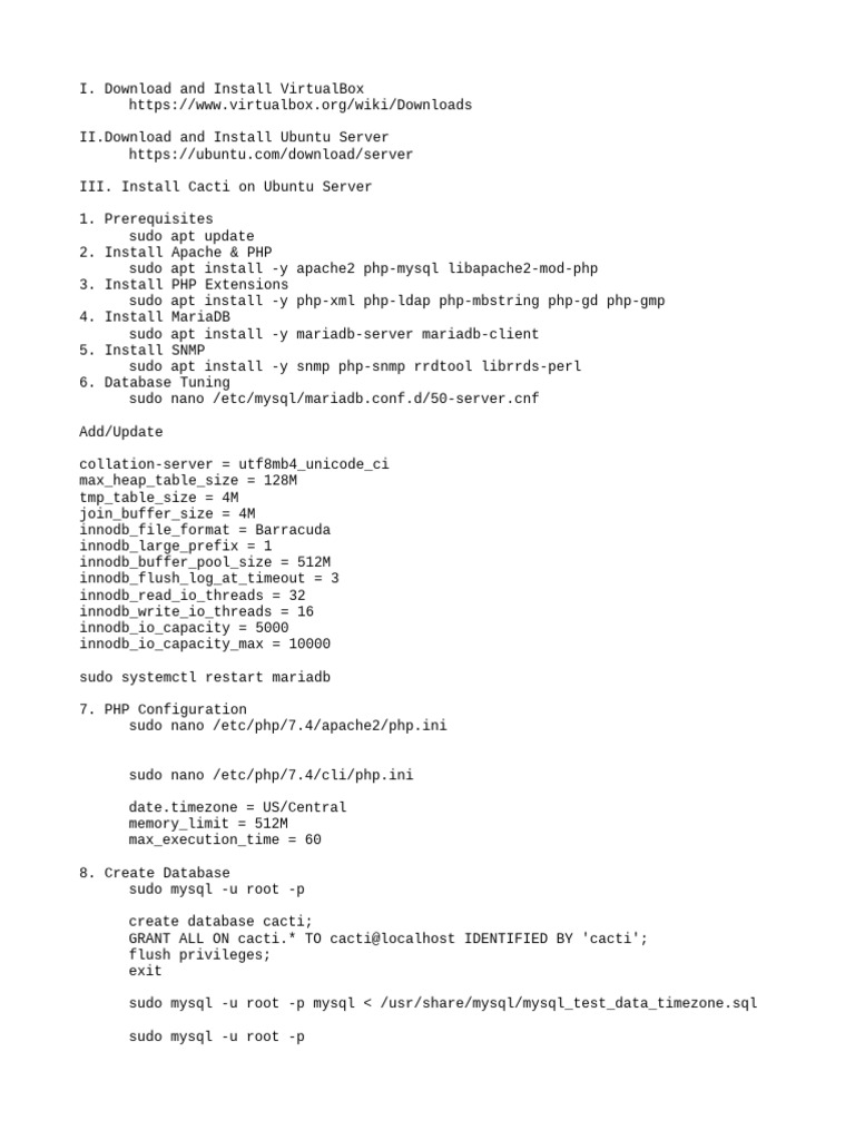 Install Cacti Step by Step | PDF | Sudo | Php