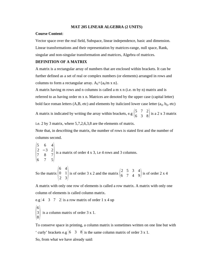 MAT - 205 - LINEAR - ALGEBRA DR Isaak | PDF | Matrix (Mathematics) | Linear Map