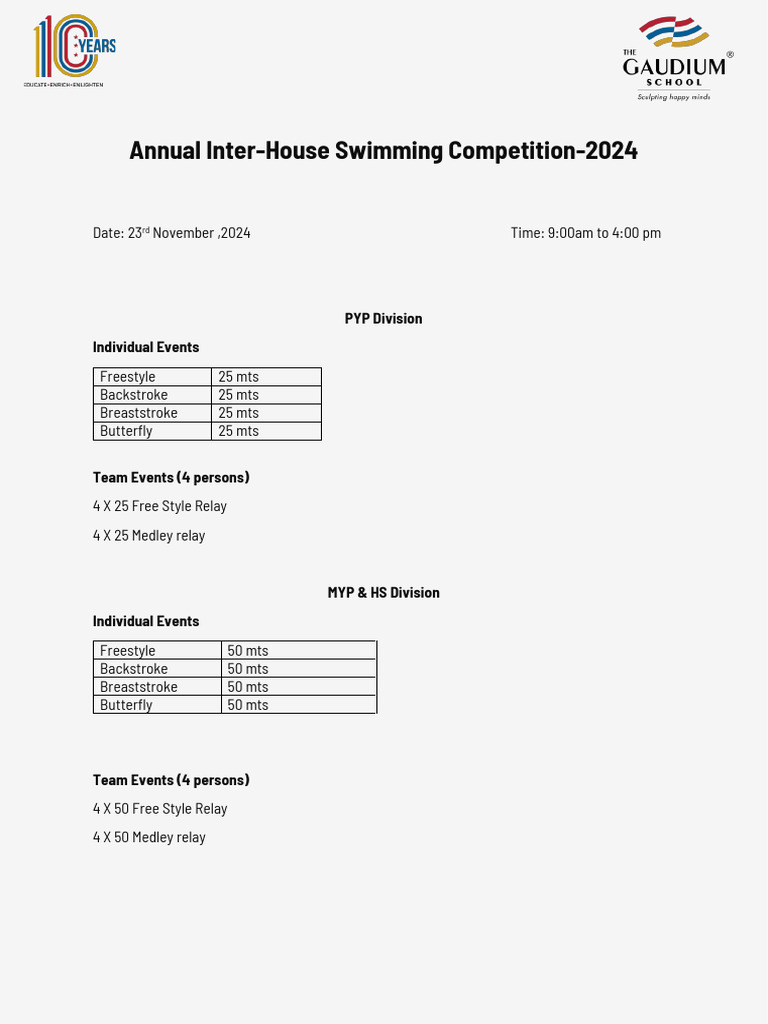Interhouse Swimming Competition | PDF