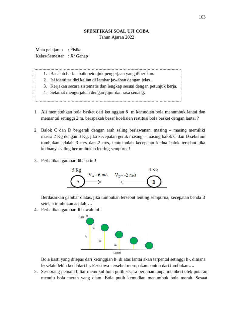 Koefisien Restitusi dalam Tumbukan Fisika | PDF