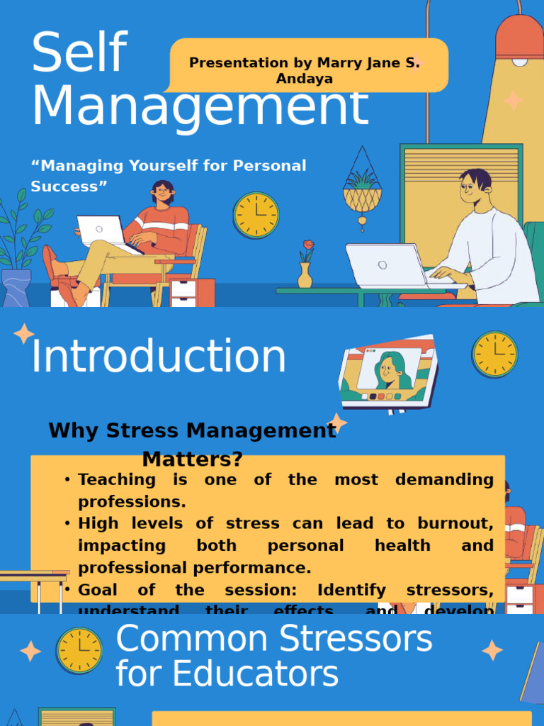 Blue Illustrative Self Management Presentation | PDF | Stress Management | Stress (Biology)