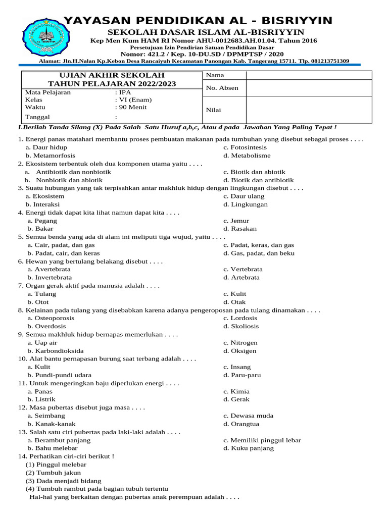 Soal Us Ipa 2022.2023 | PDF