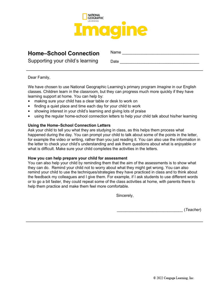 Imagine AmE L1 CommunicationsLetters Home School Connection Letters ...