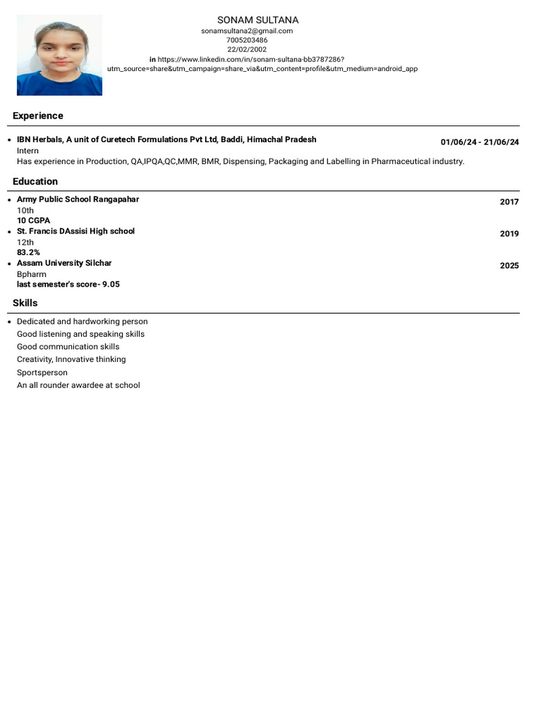 CV - Sonam Sultana - Sonam Sultana | PDF