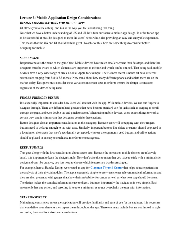 Lecture 6 Mobile Application Design Considerations | PDF | Mobile App | Software