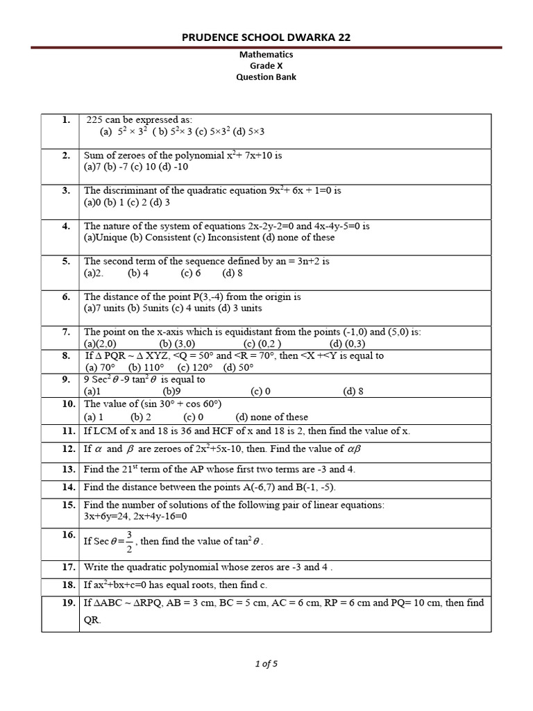 Math Question Bank Grade X - Sahil | PDF | Computational Science ...