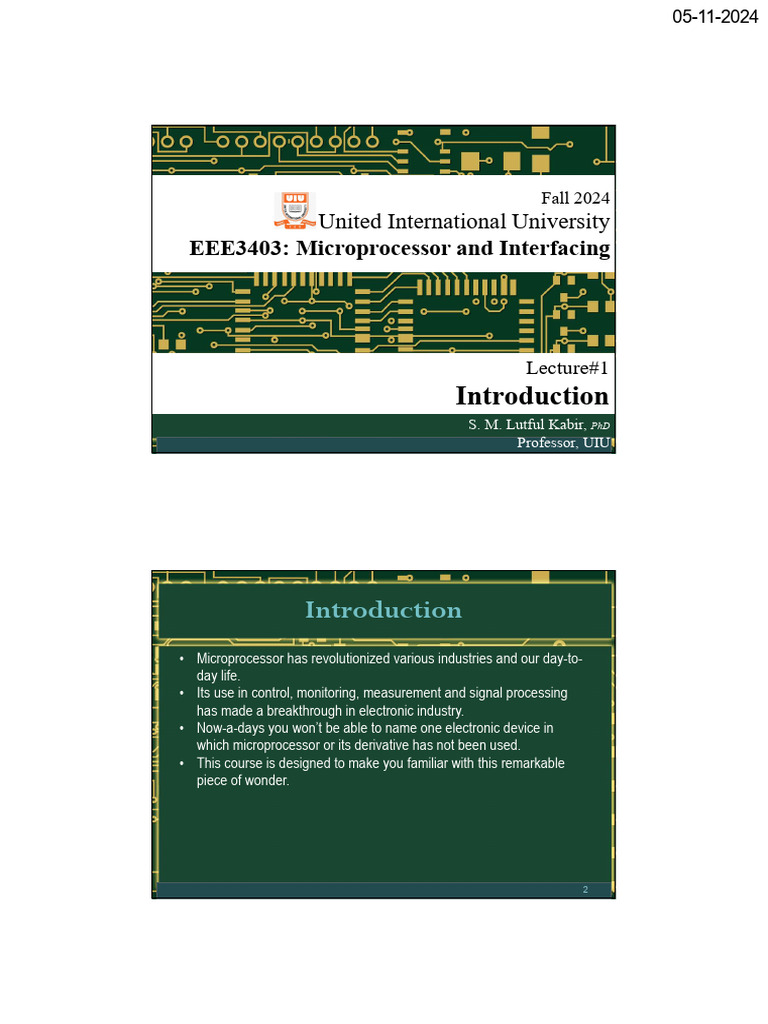 Microprocessor And Interfacing Lecture 1 New Pdf Central Processing Unit Microcontroller