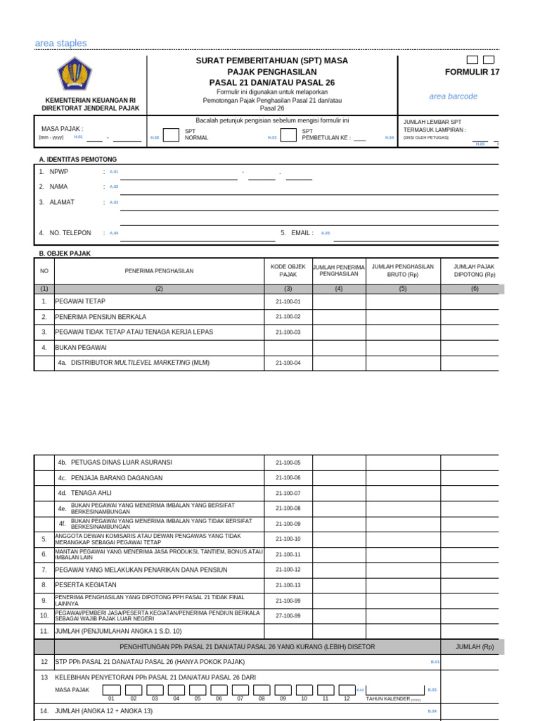 Formulir Pajak PPh 21/26 SPT Masa | PDF