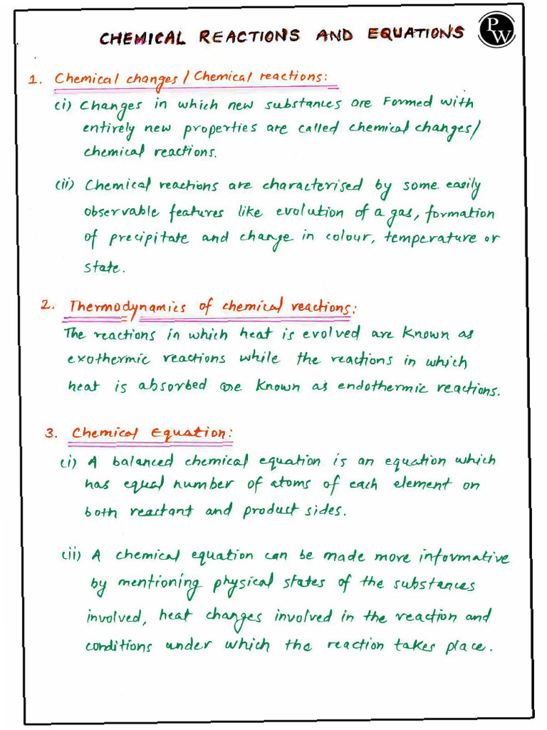 Chemistry Chemical Reactions and Equations Short Notes WARRIOR SERIES ...
