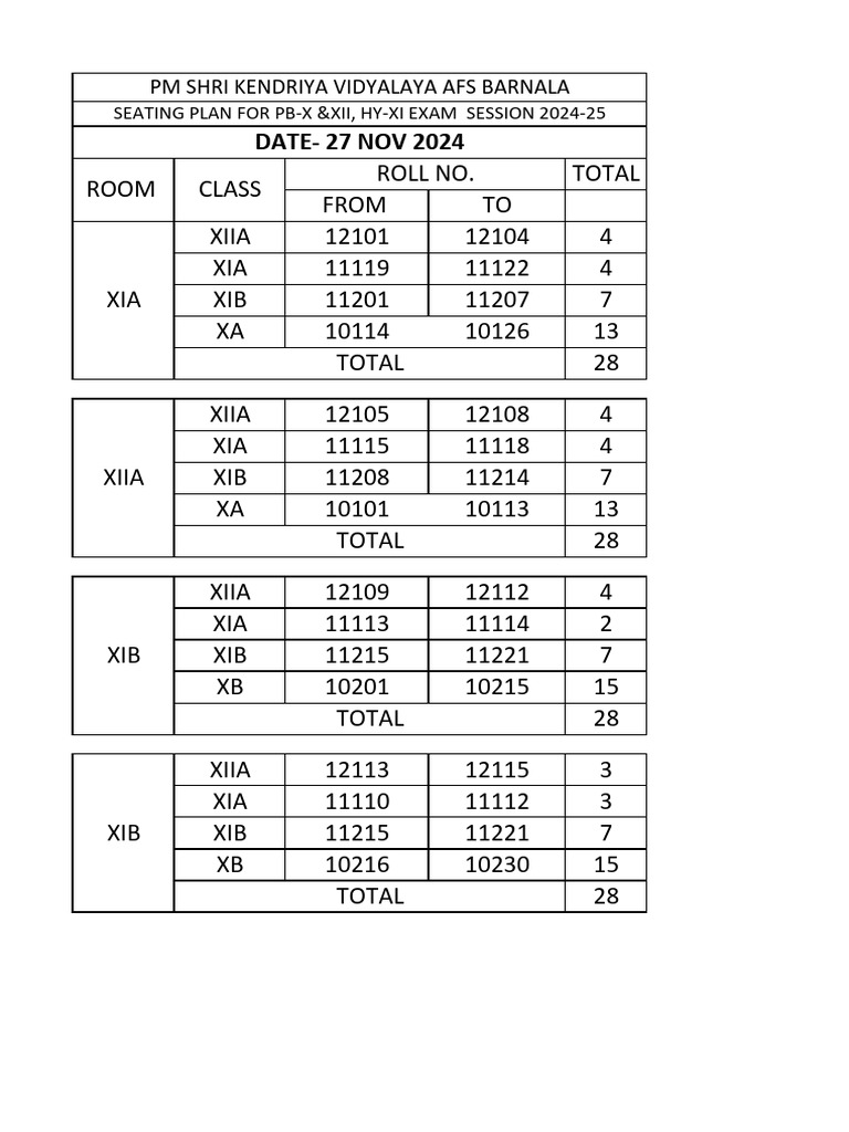 PB-X & XII Exam Seating Plan 2024 | PDF