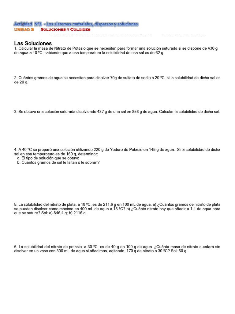 Actividad Nº3 Coloides y Soluciones | PDF | Coloide | Solubilidad