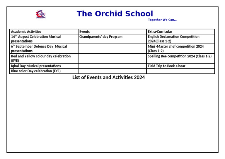 List of Events and Activities | PDF