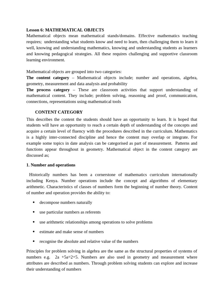 Lesson 6-Mathematical Objects - 1 | PDF | Algebra | Geometry