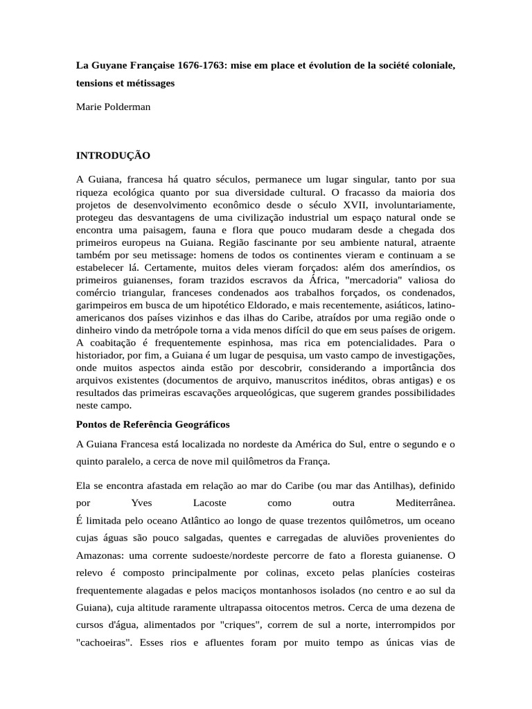 La Guyane Française 1676-1763 - Marie | PDF | Guiana | França