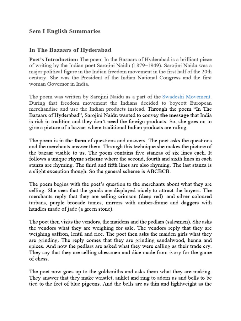 Sem I English Summaries | PDF