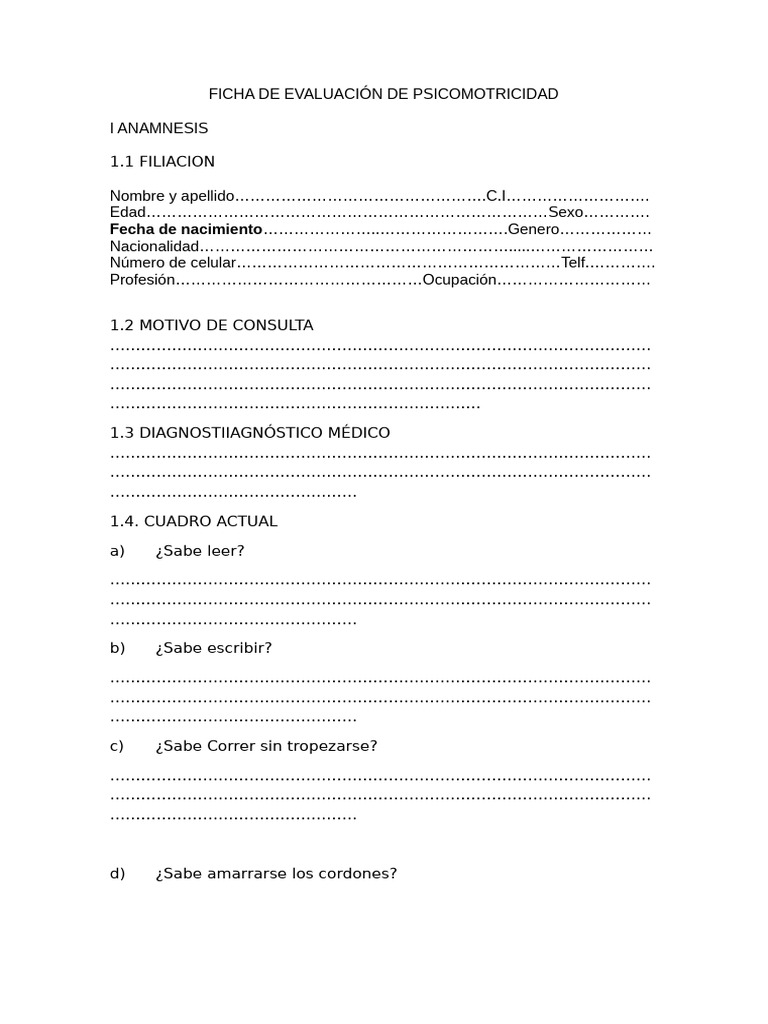 Psicomotricidad - Ficha y Test de Picq y Vayer A Niño de 9 Años | PDF ...