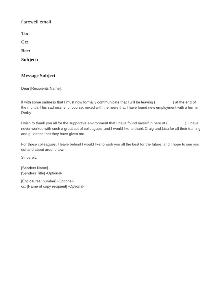 Farewell Email Template for Colleagues | PDF