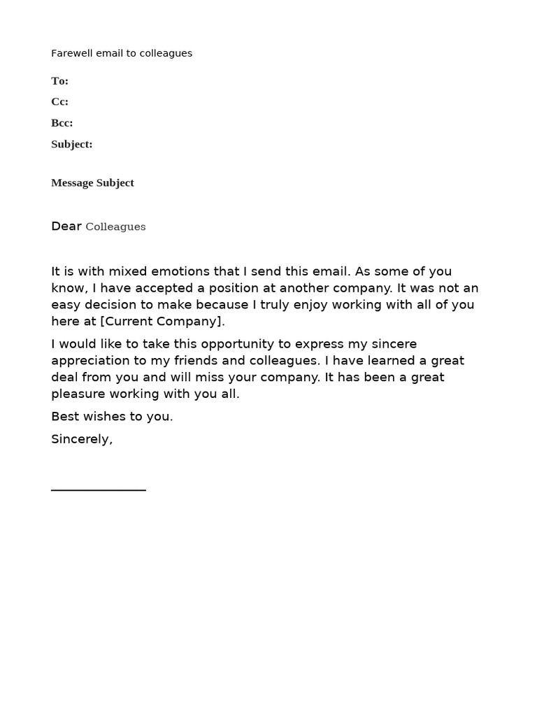Farewell Email Template for Colleagues | PDF