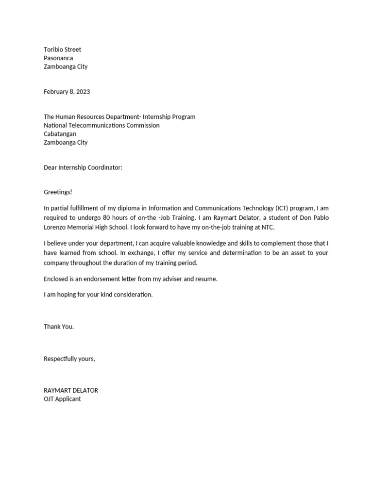 Cover Letter Raymart | PDF